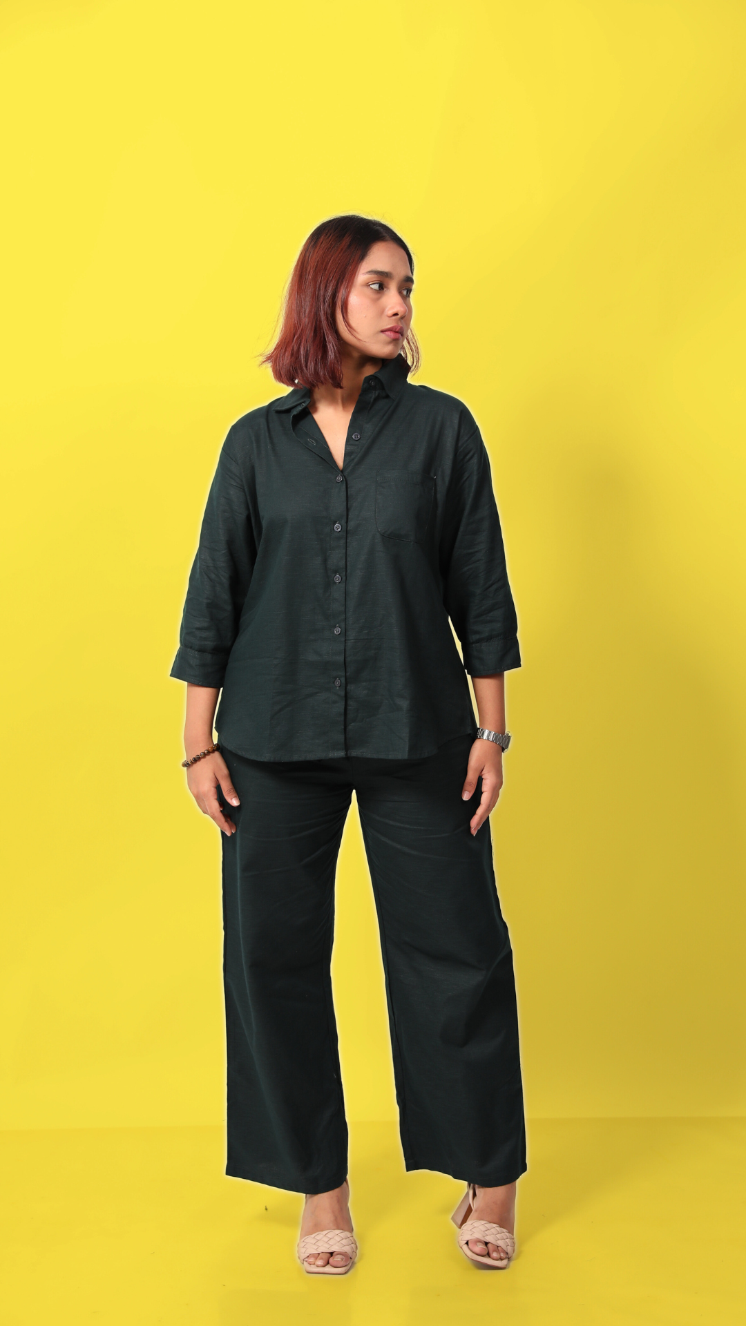 Linen Co-ord Set-Bottle Green – Maya Label